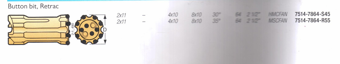 T38 64mm carbide threaded button bit retrac and uniface for bench ...